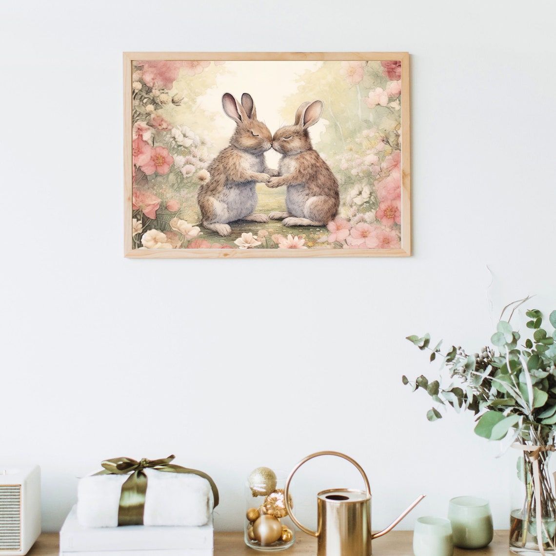 Bunny Rabbits in Love Kissing Wall Art, Softness Cute Bunny Art Prints ...