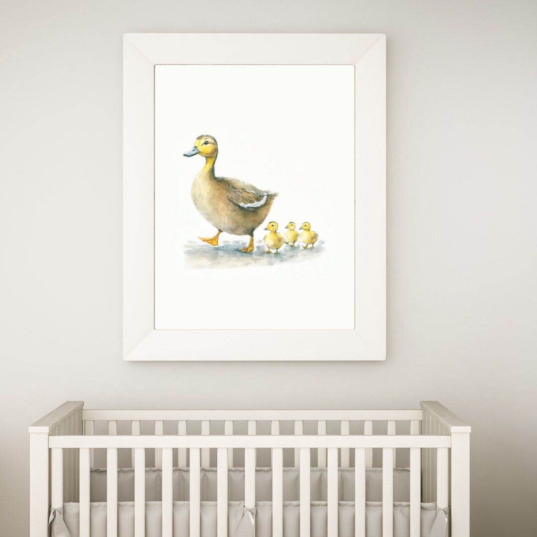 Adorable Mother and Baby Ducks Digital Wall Art Softness Watercolor Art ...