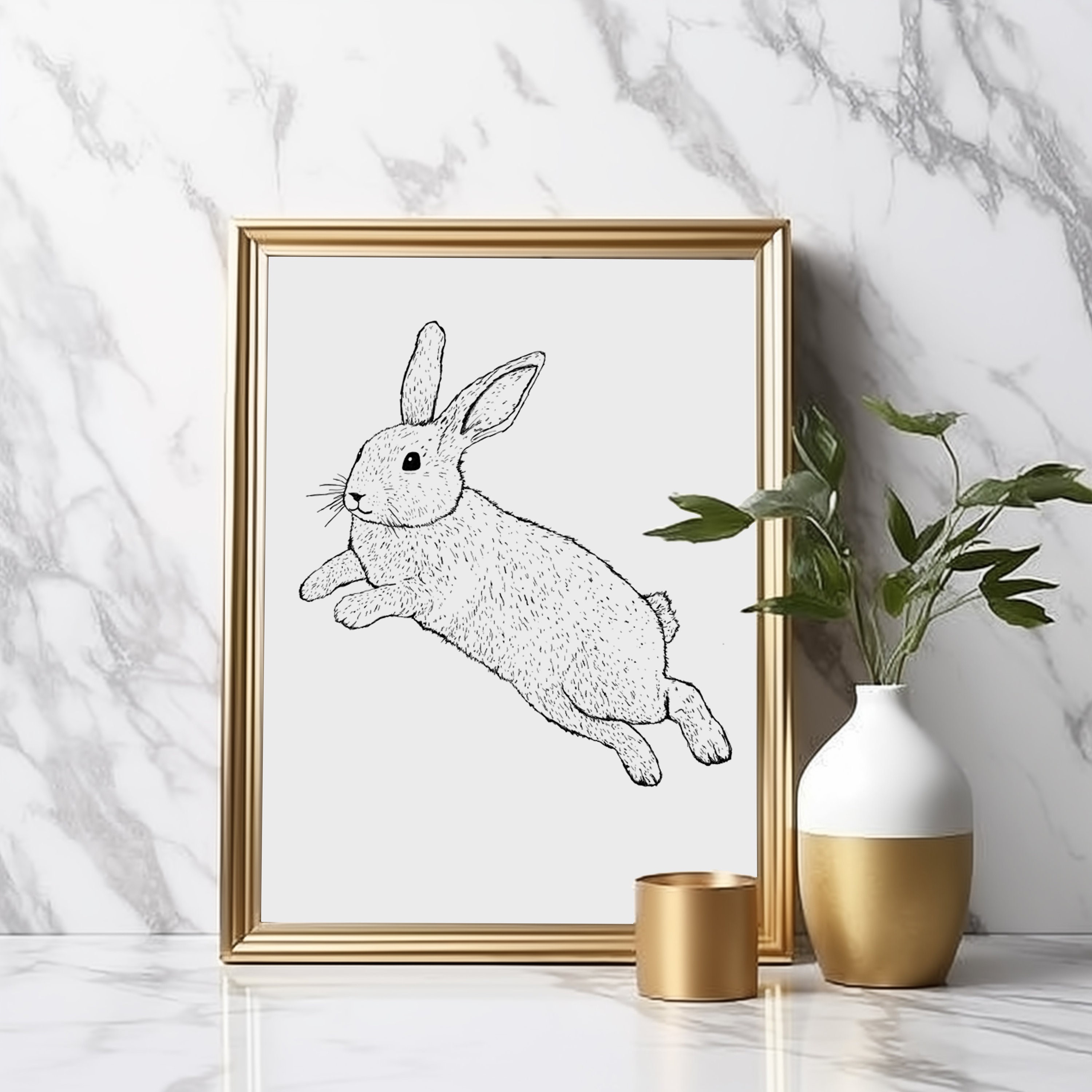 Bunny Rabbit Jumping Ink Sketch Wall Art Rabbit Black Ink - Etsy