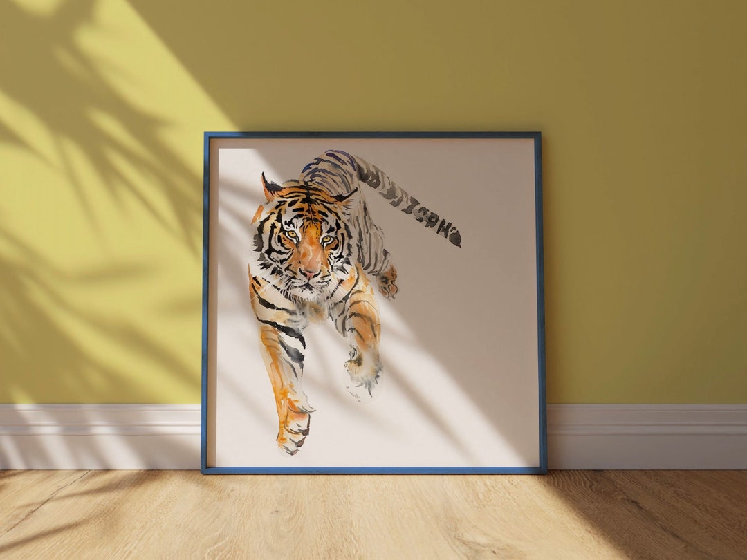 Watercolor Pouncing Tiger Nature Wall Art Contemporary Decor Printable ...