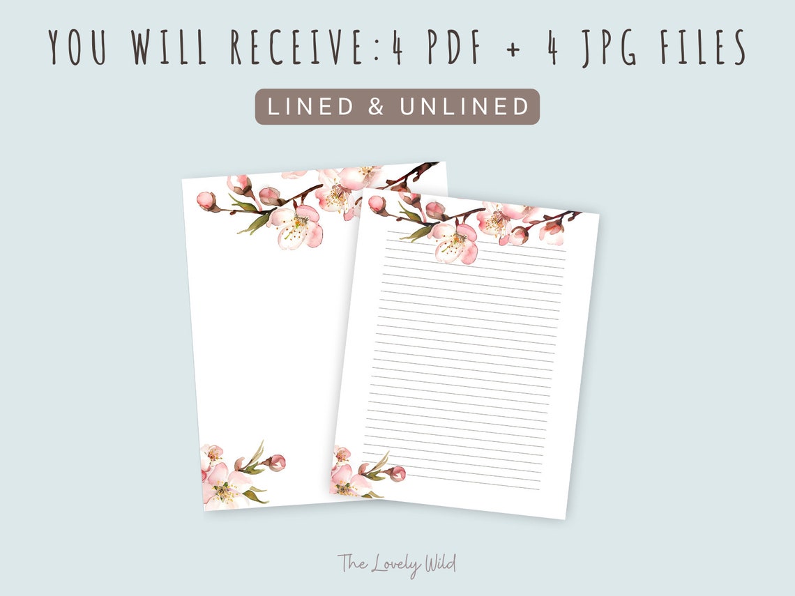 Pink Cherry Blossom Flower Printable Paper, Digital Download Floral ...
