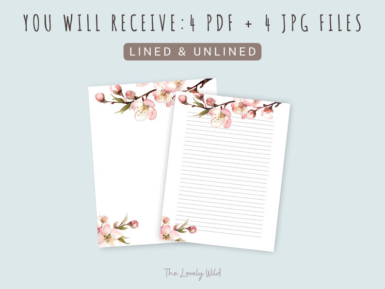 Pink Cherry Blossom Flower Printable Paper, Digital Download Floral ...