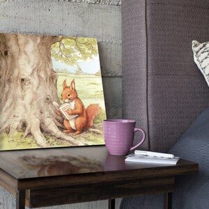 Red Squirrel Reading a Book Next to a Tree Art Print, Softness ...