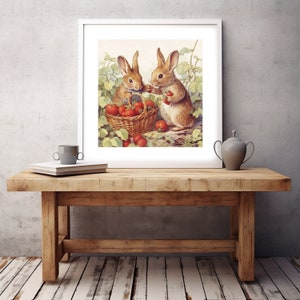 Bunny Rabbits Picking Strawberries Wall Art, Softness Nursery Art ...