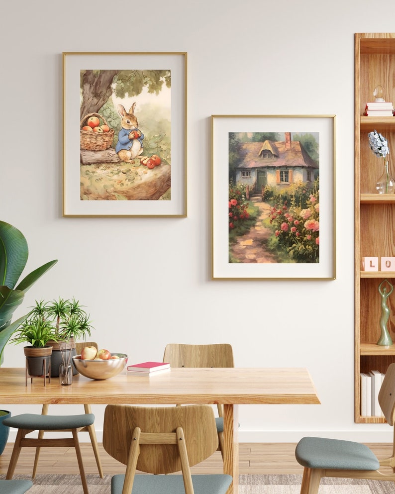 Bunny Rabbit Picking Apples Art Print Softness Wall - Etsy