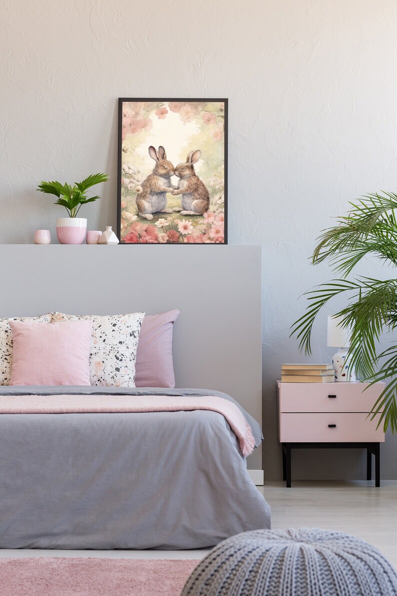 Bunny Rabbits in Love Kissing Wall Art, Softness Cute Bunny Art Prints ...