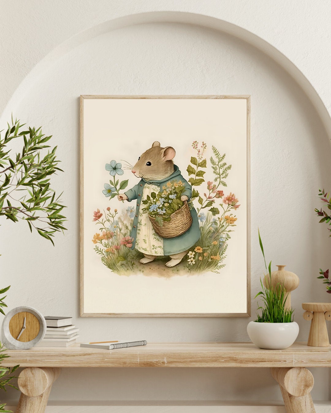 Field Mouse Picking Flowers Printable Softness Art Print Cottagecore ...