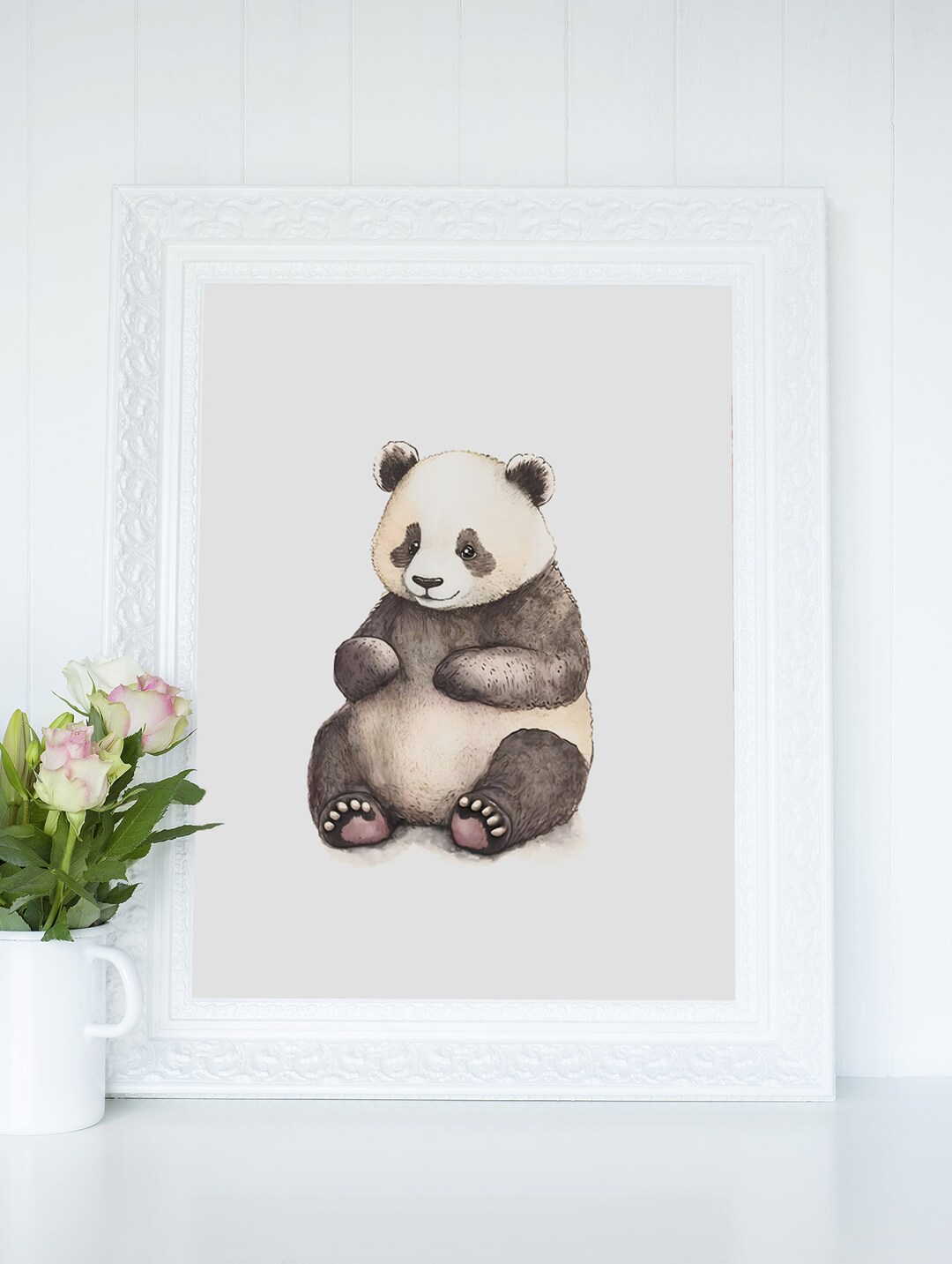 Whimsical Panda Bear Watercolor Wall Art Illustration Printable ...