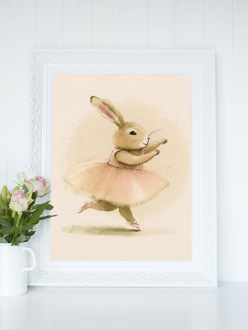 Ballet Dancer Bunny Rabbit Wall Decor Softness Illustration Cottagecore ...