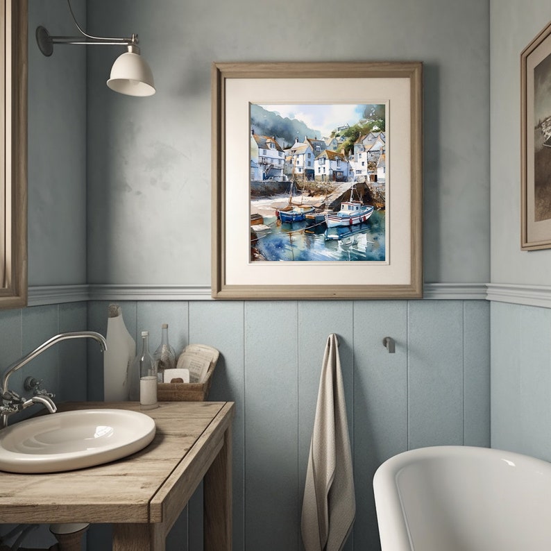 Cornwall Watercolor Illustration Print, Polperro Harbour Cornish ...