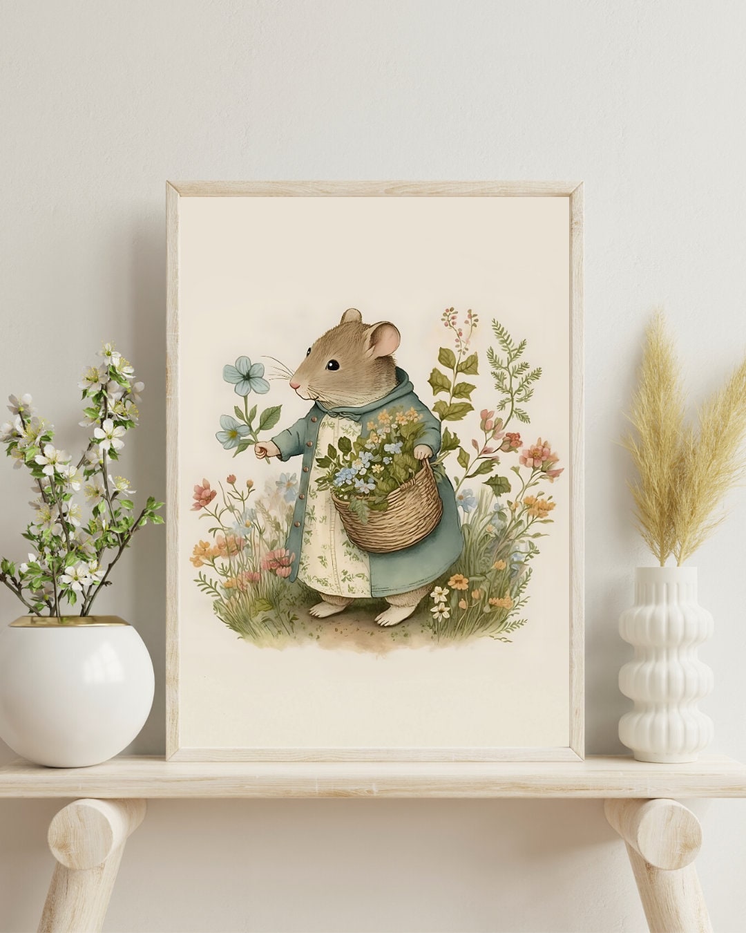 Field Mouse Picking Flowers Printable Softness Art Print Cottagecore ...