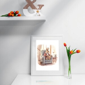 Bunny Rabbit in A Cozy Reading Nook Wall Art Softness Nursery - Etsy