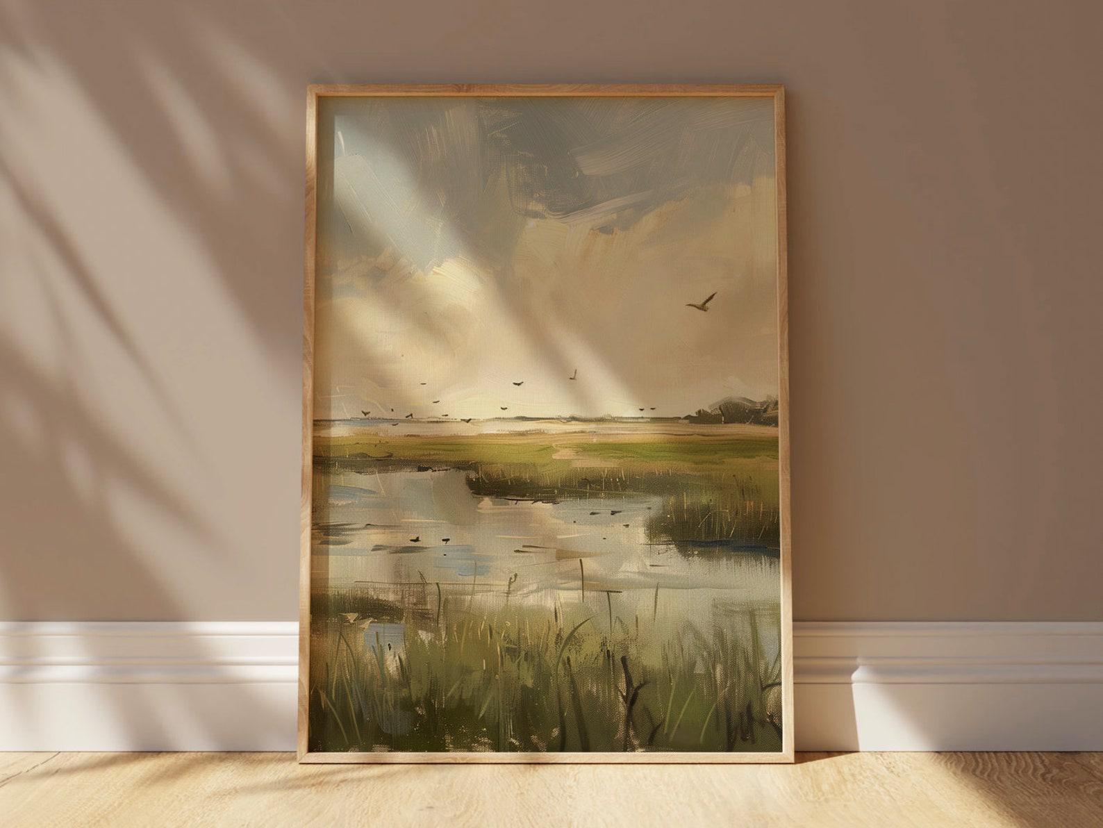 Swamp Painting, Marshland Landscape Painting, Wetlands Oil Painting ...