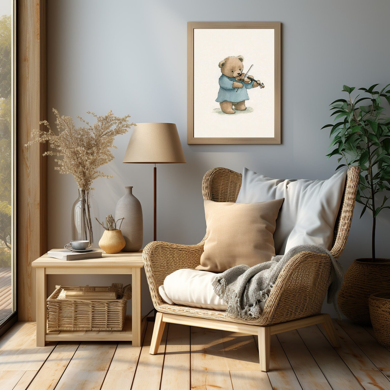 Teddy Bear Playing the Violin Wall Art, Softness Adorable Bear Art ...