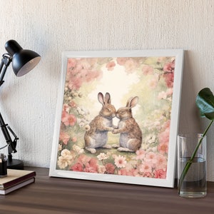 Bunny Rabbits in Love Kissing Wall Art, Softness Cute Bunny Art Prints ...