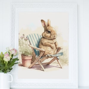 Bunny on a Sunny Day Wall Art, Watercolor Rabbit Illustration Printable ...