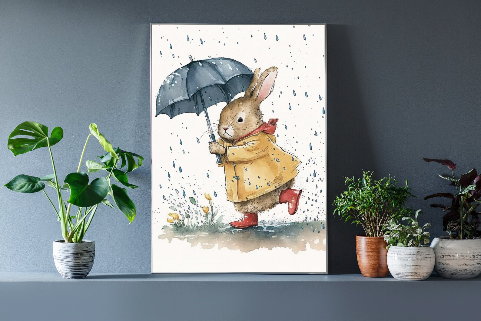 Rainy Day Bunny Rabbit Printable, Softness Art Print, Cottagecore ...