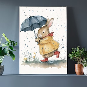 Rainy Day Bunny Rabbit Printable, Softness Art Print, Cottagecore ...