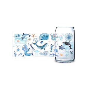 Sea Life Iced Coffee Cup, 16oz Glass Sipper Cup, Coastal Ocean Animals ...