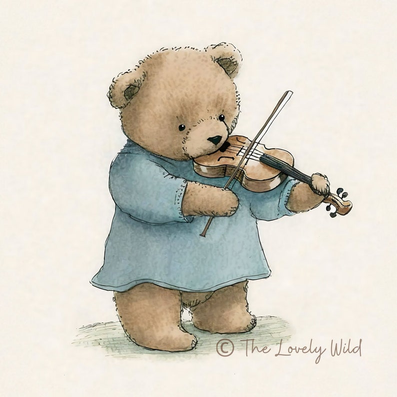 Teddy Bear Playing the Violin Wall Art, Softness Adorable Bear Art ...