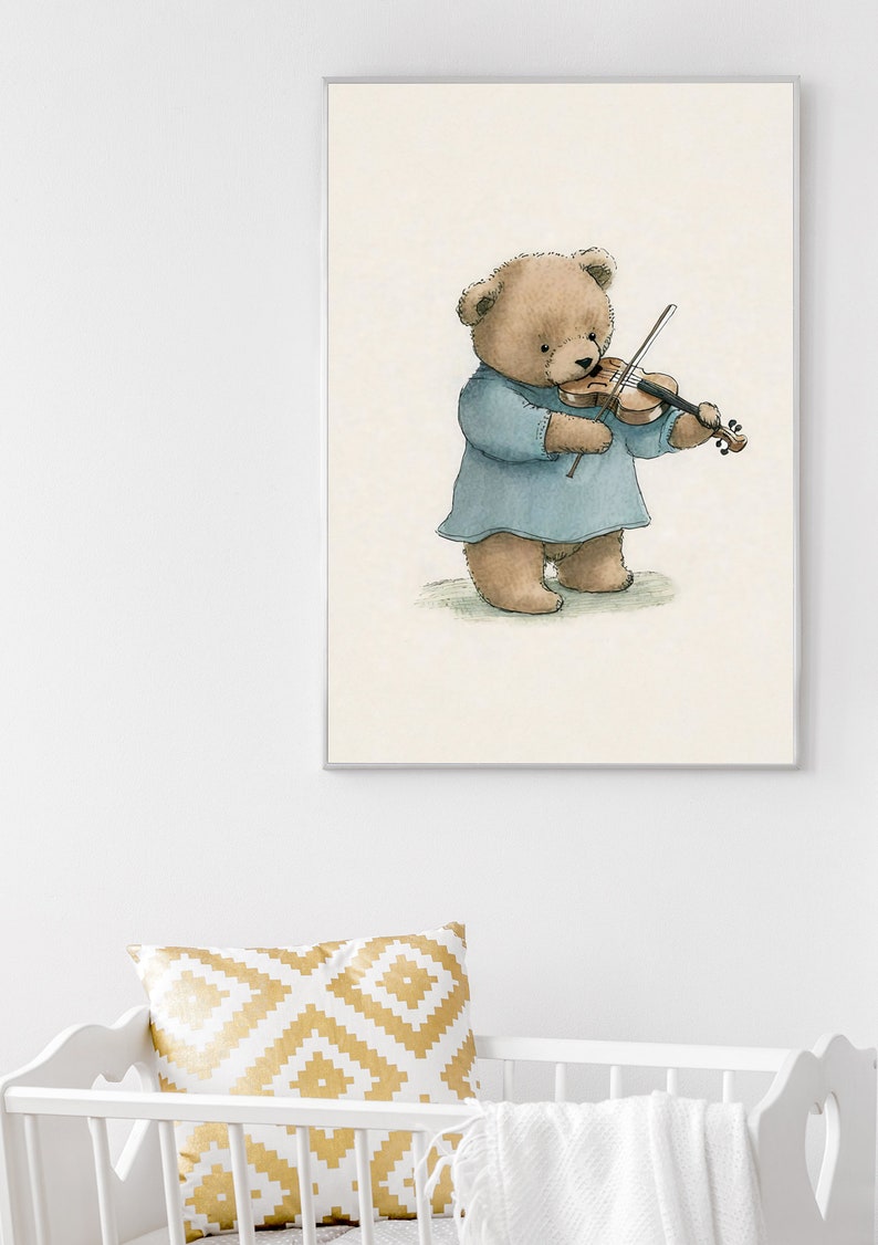 Teddy Bear Playing the Violin Wall Art, Softness Adorable Bear Art ...