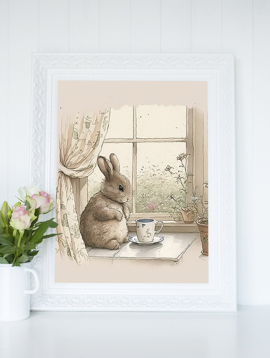 Bunny Rabbit at Tea Time Printable, Cottagecore Decor Wall Art ...