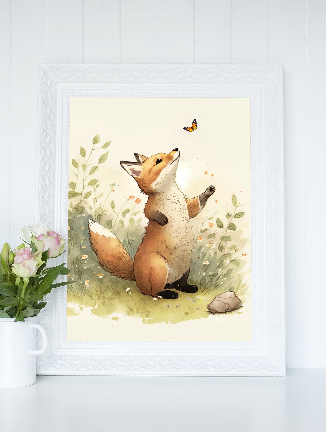Fox Chasing A Butterfly in Nature Wall Art Cottagecore - Etsy