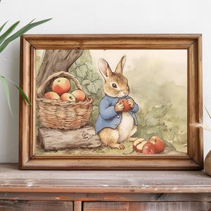 Bunny Rabbit Picking Apples Art Print, Softness Wall Printable ...