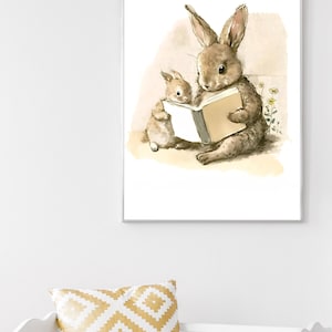 Storytime With Mother and Baby Wall Art, Softness Watercolor Book Art ...