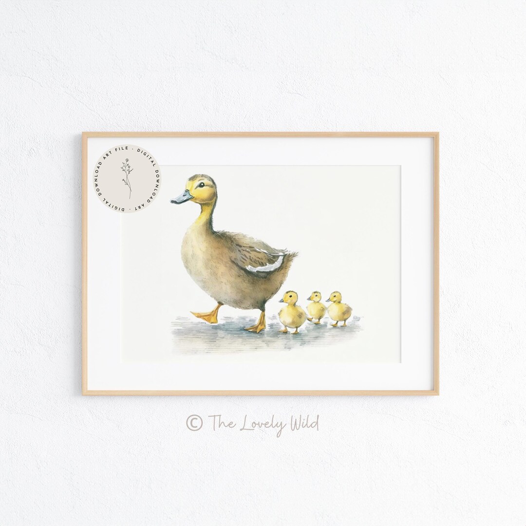 Adorable Mother and Baby Ducks Digital Wall Art Softness Watercolor Art ...