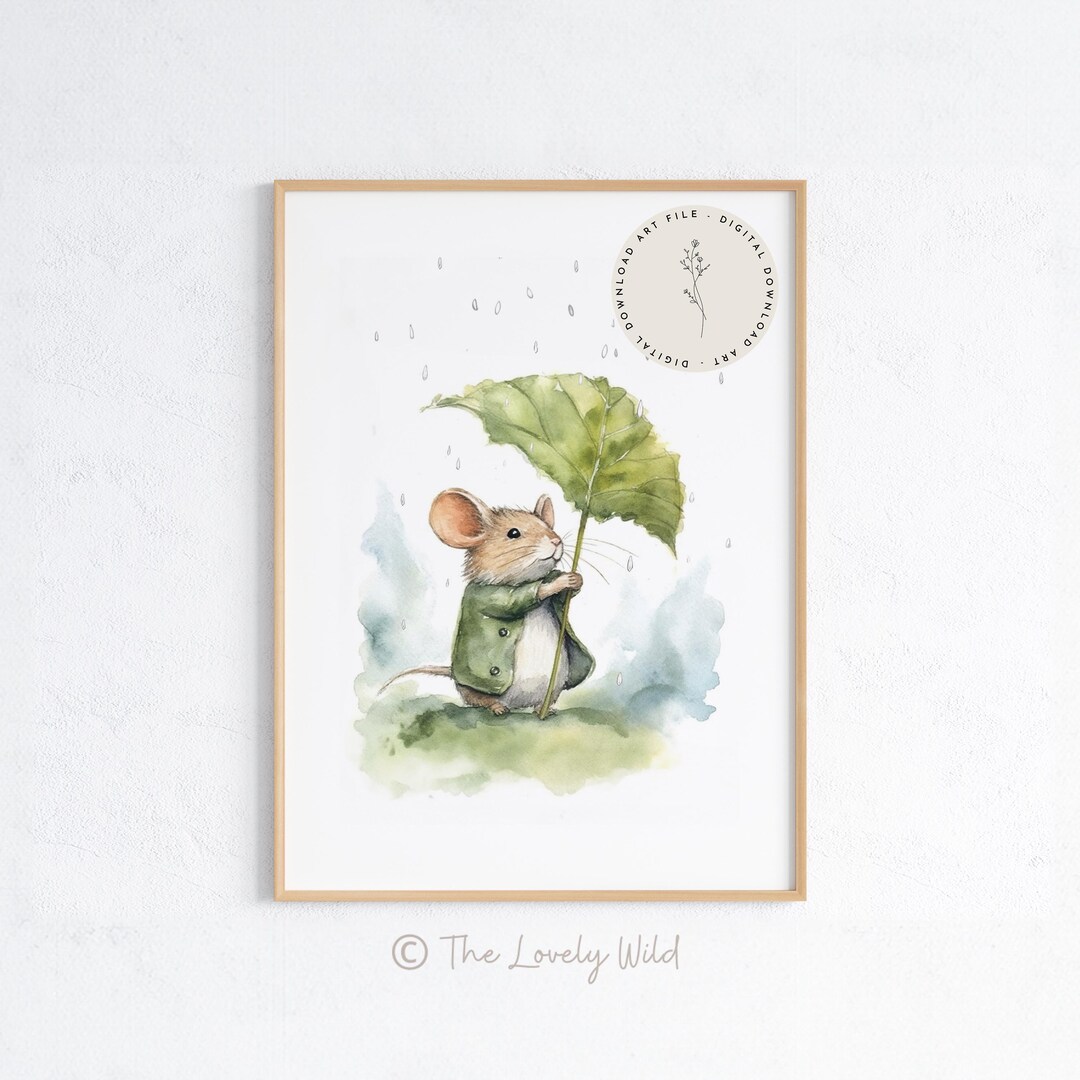 Rainy Day Field Mouse Printable, Softness Art Print, Cottagecore ...