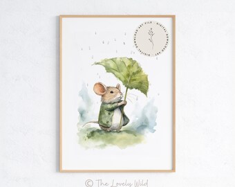 Field Mouse Picking Flowers Printable Softness Art Print Cottagecore ...