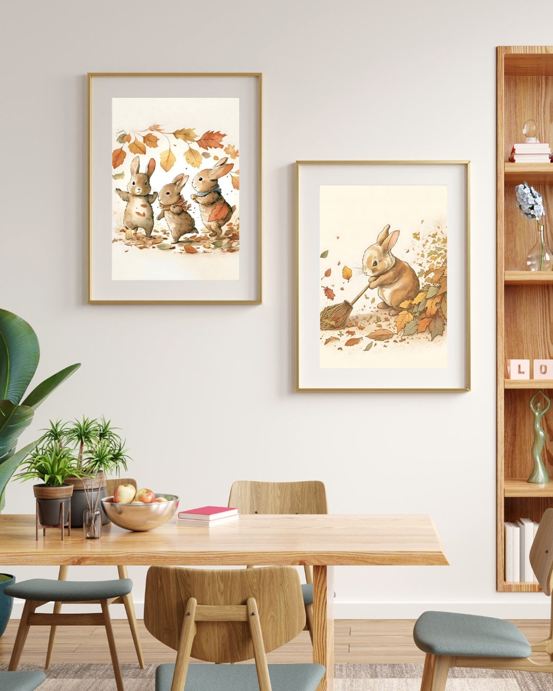 Bunny Rabbit Sweeping Autumn Leaves Wall Art Softness Nursery - Etsy