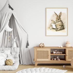 Storytime With Mother and Baby Wall Art, Softness Watercolor Book Art ...