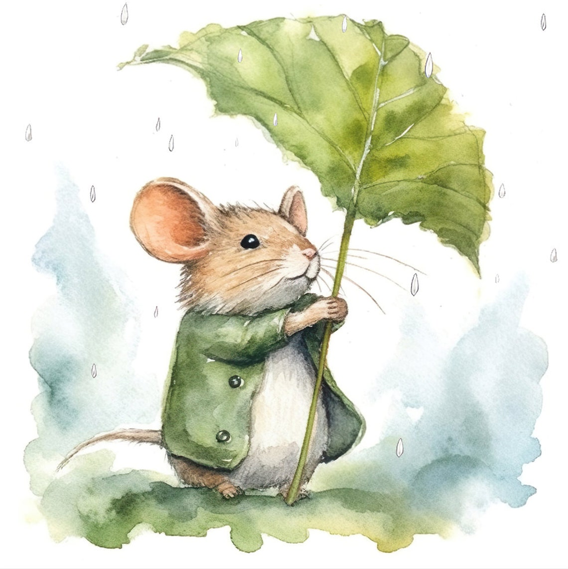 Rainy Day Field Mouse Printable Softness Art Print - Etsy