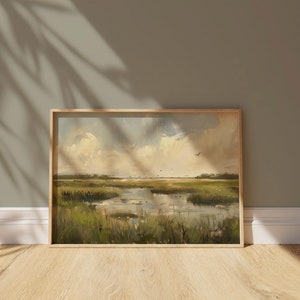 Marshland Landscape, Wetlands Oil Painting Art Print Swamp Illustration ...