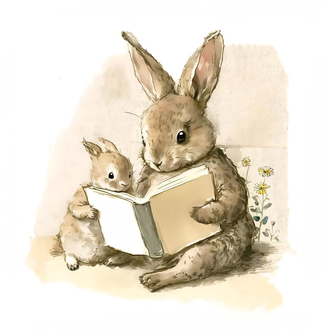 Storytime With Mother and Baby Wall Art Softness Watercolor - Etsy