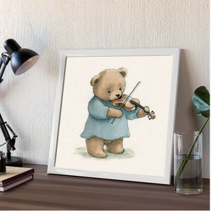 Teddy Bear Playing the Violin Wall Art, Softness Adorable Bear Art ...