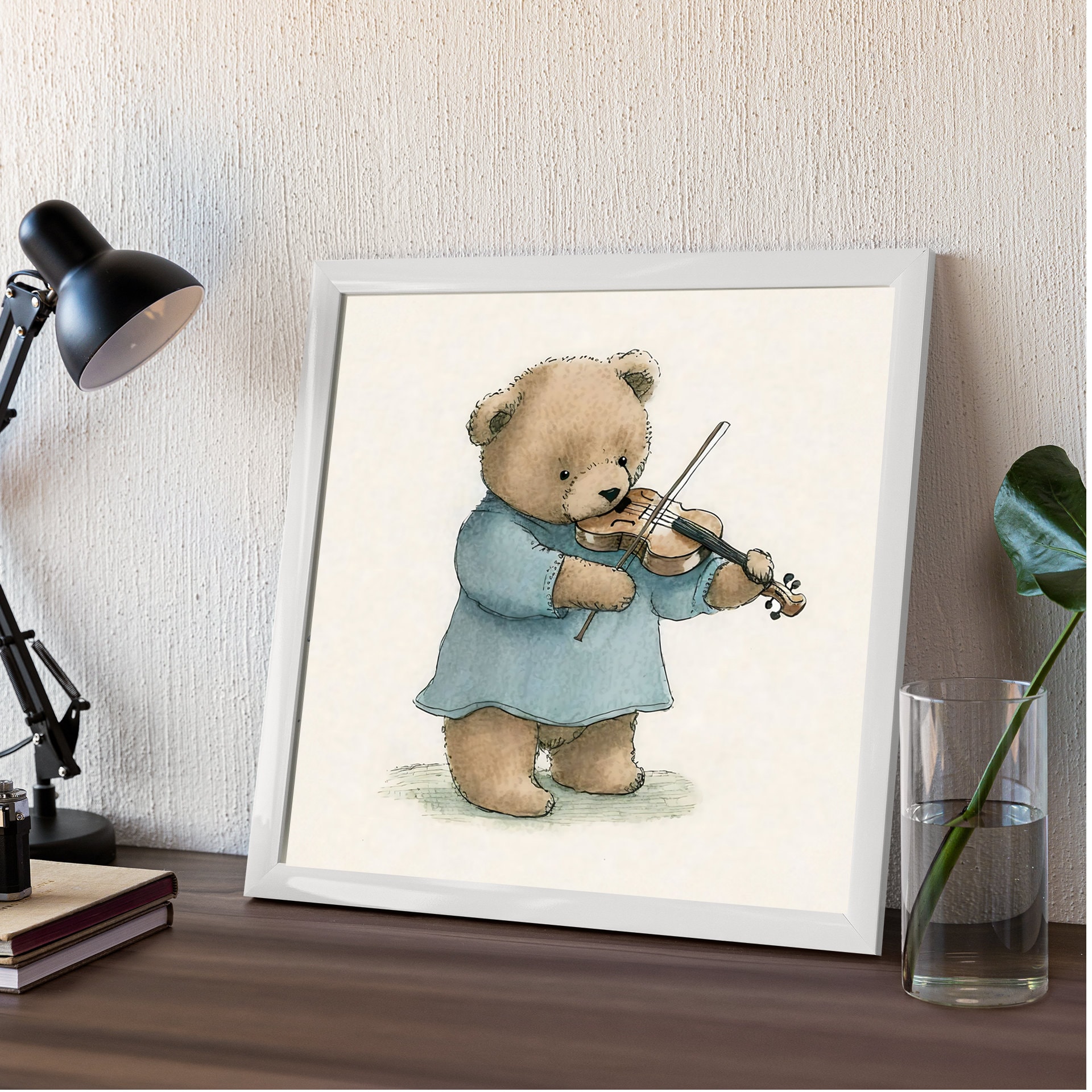 Teddy Bear Playing the Violin Wall Art, Softness Adorable Bear Art ...