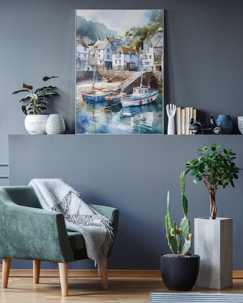 Cornwall Watercolor Illustration Print Polperro Harbour - Etsy