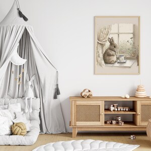 Bunny Rabbit at Tea Time Printable, Whimsical Cottagecore Decor Wall ...