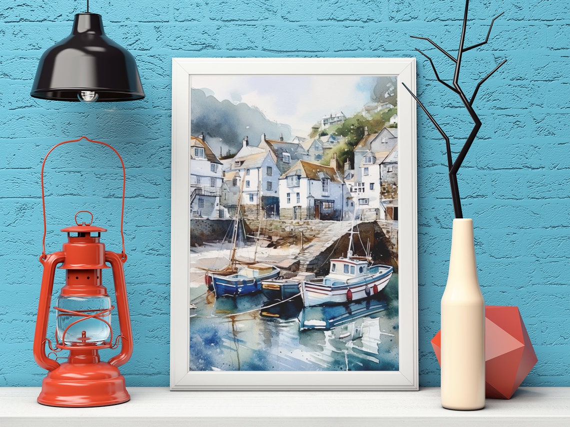 Cornwall Watercolor Illustration Print Polperro Harbour - Etsy