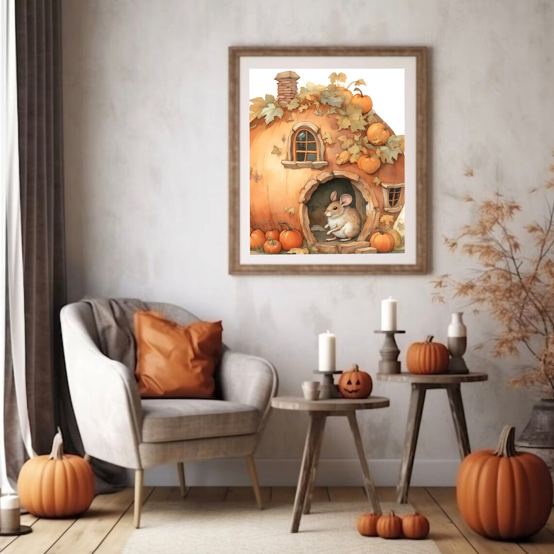 Mouse Pumpkin House Wall Art Whimsical Digital Prints Spooky - Etsy