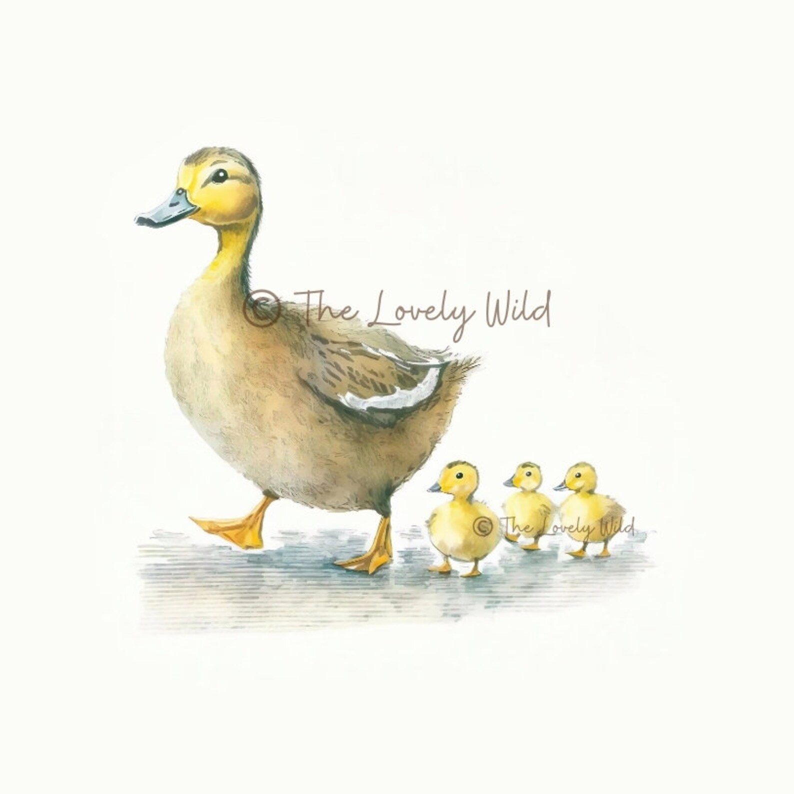 Adorable Mother and Baby Ducks Digital Wall Art Softness Watercolor Art ...