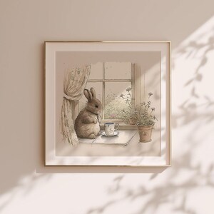 Bunny Rabbit at Tea Time Printable, Whimsical Cottagecore Decor Wall ...