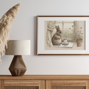 Bunny Rabbit at Tea Time Printable, Whimsical Cottagecore Decor Wall ...