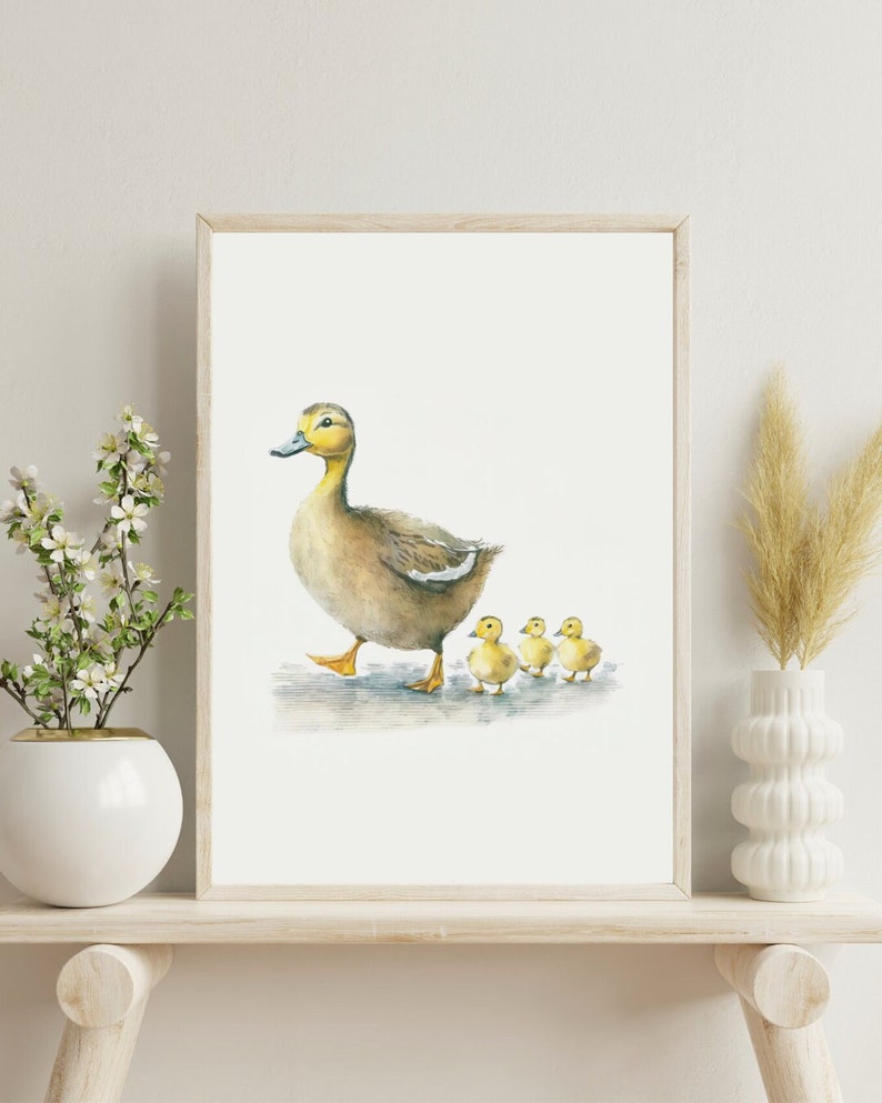 Adorable Mother and Baby Ducks Digital Wall Art Softness Watercolor Art ...