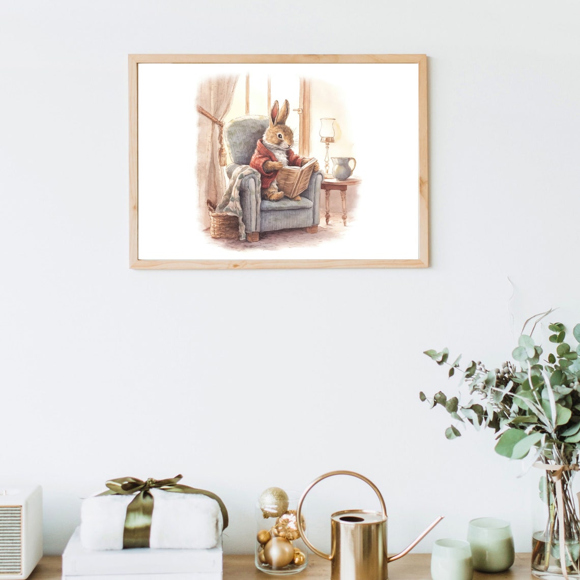 Bunny Rabbit in A Cozy Reading Nook Wall Art Softness Nursery - Etsy