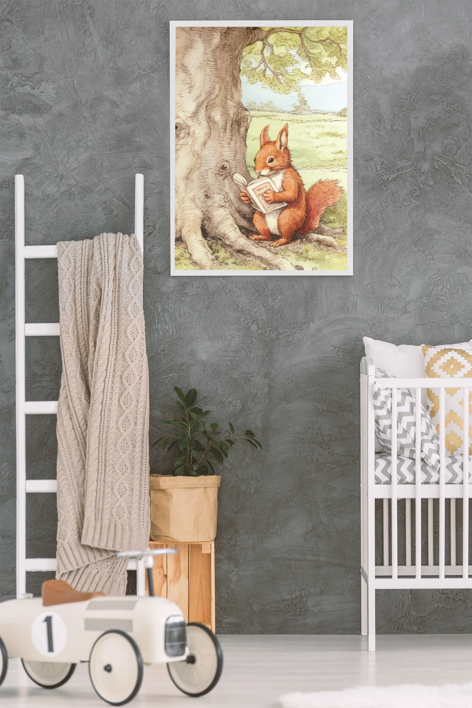 Red Squirrel Reading a Book Next to a Tree Art Print, Softness ...