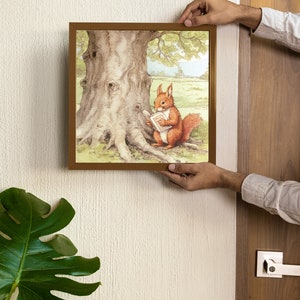 Red Squirrel Reading a Book Next to a Tree Art Print, Softness ...